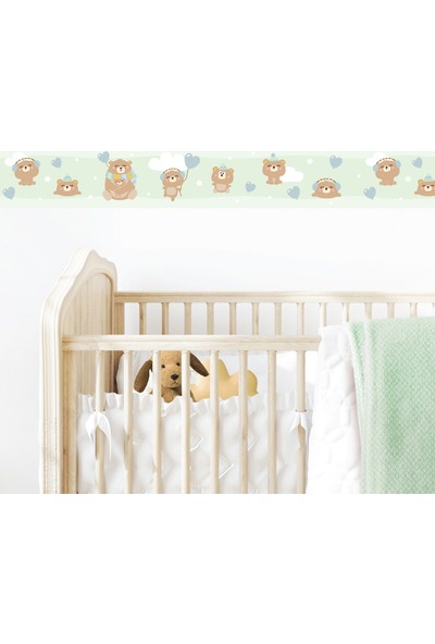 Jüppo Mutlu Ayı Ailesi Sticker Duvar Bordürü - Mint Yeşili