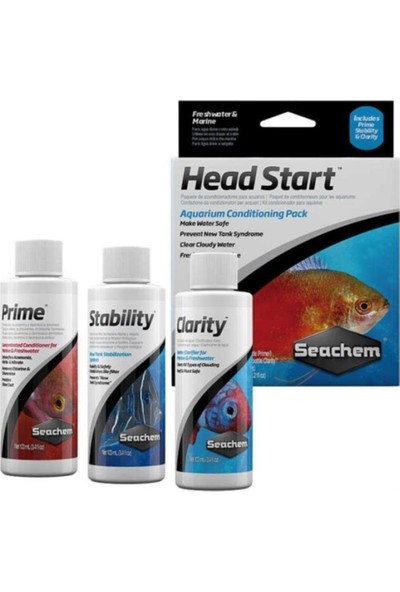Seachem Head Start Pack Akvaryum Su Düzenleyici 3'lü Seti 3X100ml Seachem Head Start Pack Akvaryum Su Düzenleyici 3'lü Seti 3X100ml