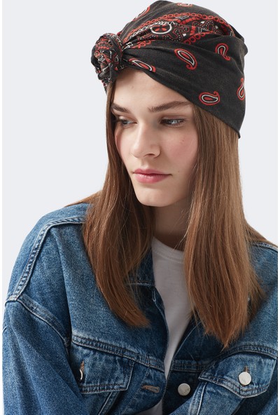 Mavi Kadın Şal Desenli Siyah Bandana 197823-32162