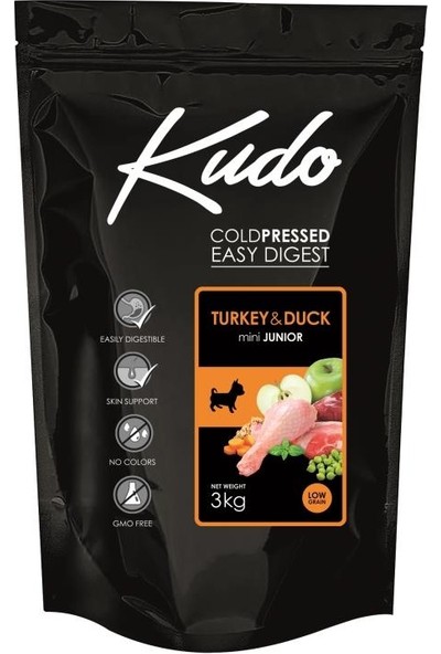 Kudo Küçük Irk Yavru Hindi/ördek Soğuk Sıkım Köpek Maması 3kg Düşük Tahıl