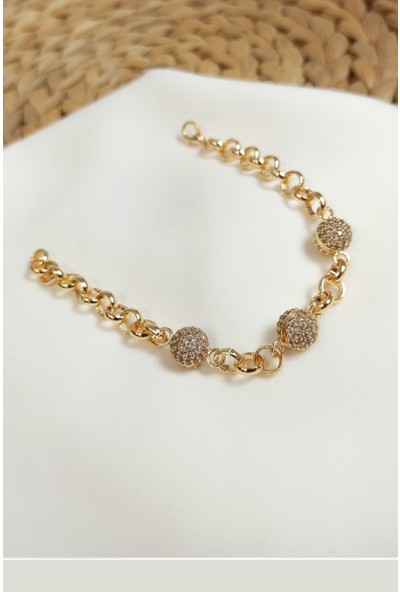 ÇLK Accessories Taşlı Üç Top Bileklik Özel Seri Gold ÇLK Accessories Taşlı Üç Top Bileklik Özel Seri Gold