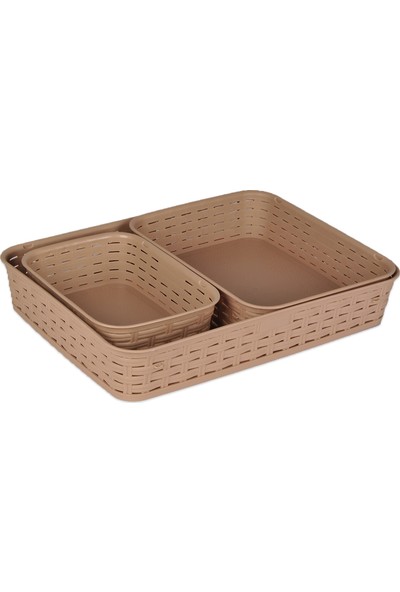Bimbambom Düzenleyici Sepet, Rattan 3'lü Set, Hasır Desenli Organizer Bimbambom Düzenleyici Sepet, Rattan 3'lü Set, Hasır Desenli Organizer