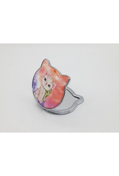 Trendyıldızı Kedi Figür Çift Yönlü Kapaklı Mini Cep Makyaj Aynası