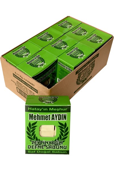 Mehmet Aydın 950 gr Zeytinyağlı Defne Sabunu (Yeşil) Koli 9 Paket Mehmet Aydın 950 gr Zeytinyağlı Defne Sabunu (Yeşil) Koli 9 Paket