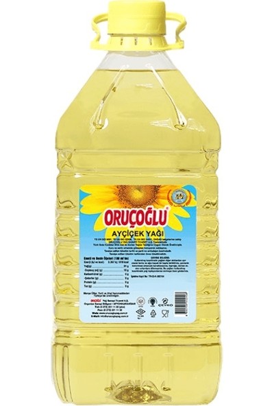 Oruçoğlu Ayçiçek Yağı Pet Kulplu Dar Ağız 4,5 Lt