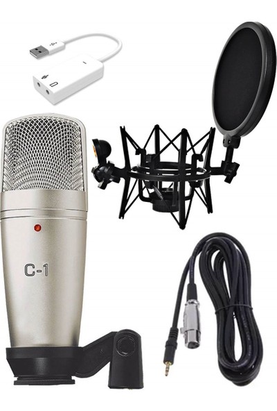 Behringer C-1 SH101 Set Mikrofon Mini Ses Kartı + Lastvoice Sh-101 Shock Mount Filtre Behringer C-1 SH101 Set Mikrofon Mini Ses Kartı + Lastvoice Sh-101 Shock Mount Filtre