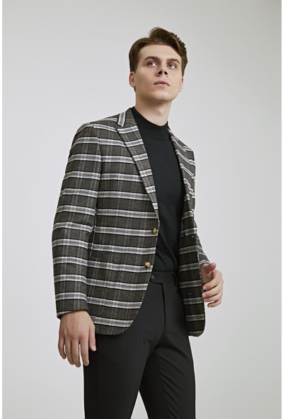 Ds Damat Regular Fit Kahve Ekoseli Kumaş Ceket