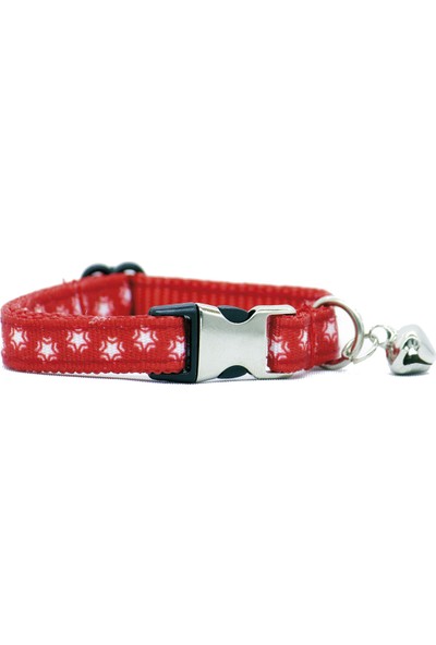 Petviya Yıldız Desenli, Metal Aksesuarlı ve Zilli Ayarlanabilir Kedi Boyun Tasması