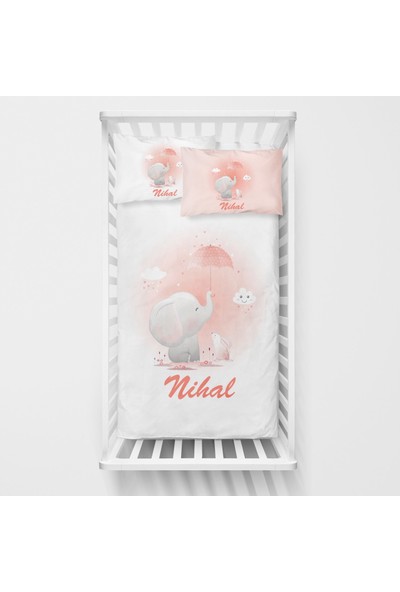 Homamia Kişiye Özel Bebek Nevresim Takımı Fil ve Tavşan Homamia Kişiye Özel Bebek Nevresim Takımı Fil ve Tavşan