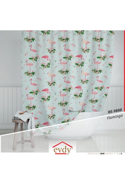 Evdy Duş Perdesi Çift Kanat 9888 Flamingo 100 x 200 cm