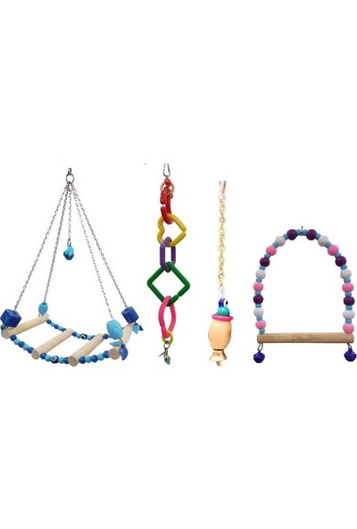 Muhabbet Kuşları İçin Kuş Oyuncağı 4 Parça Oyuncak Seti