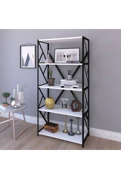 Tomar 5 Raflı Metal Kitaplık - Beyaz