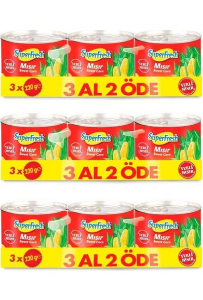Superfresh Mısır Konserve 220 gr x 3'lü x 3 Paket Superfresh Mısır Konserve 220 gr x 3'lü x 3 Paket