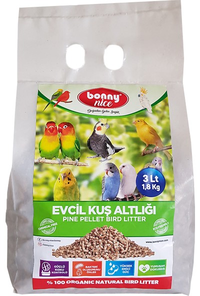 Bonny Nice Kuş Kumu Kanarya Muhabbet Papağan Bülbül Kafes Altlığı 1.8 kg 3 L x 15 Paket
