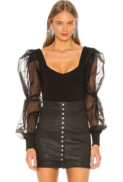 Marks & Spencer By Kul Design Kadın Siyah Organze Puf Kollu Bodysuit