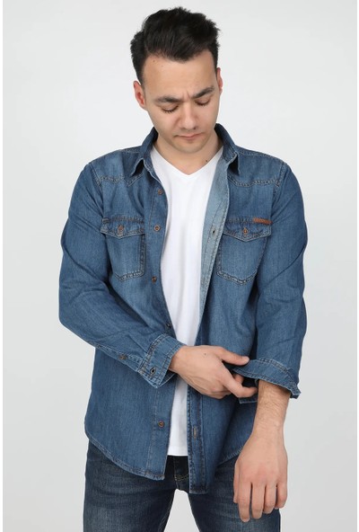 Balins Kot Gömlek Orta Mavi