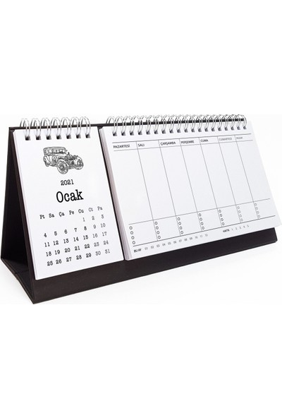 Bi'aldım Klasik Arabalar Haftalık Planlamalı Masa Takvimi - Siyah Beyaz Bi'aldım Klasik Arabalar Haftalık Planlamalı Masa Takvimi - Siyah Beyaz