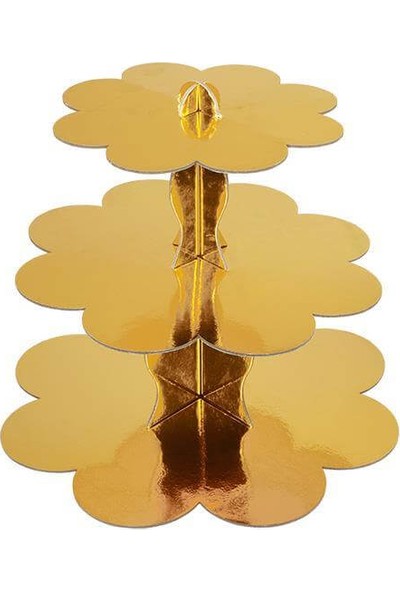 Bkr Kek Standı 3 Katlı Karton Cupcake Standı Gold