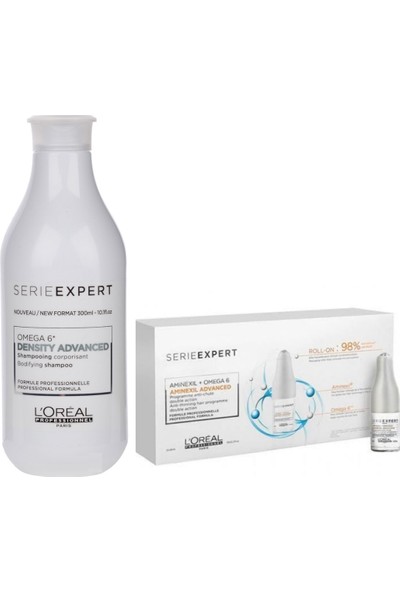 Loreal Professionnel Serie Expert Aminexil Dökülme Önleyici Ampul 10x6 ml + Serie Expert Density Advanced Dökülme Karşıtı Şampuan 300 ml Loreal Professionnel Serie Expert Aminexil Dökülme Önleyici Ampul 10x6 ml + Serie Expert Density Advanced Dökülme Karşıtı Şampuan 300 ml