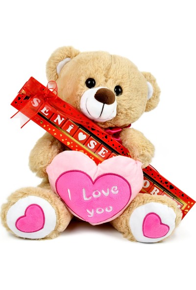 Mabel Seni Seviyorum Harfli Çikolata Sütlü 135 gr + 40 cm Kalpli Kahverengi Ayıcık Peluş Mabel Seni Seviyorum Harfli Çikolata Sütlü 135 gr + 40 cm Kalpli Kahverengi Ayıcık Peluş
