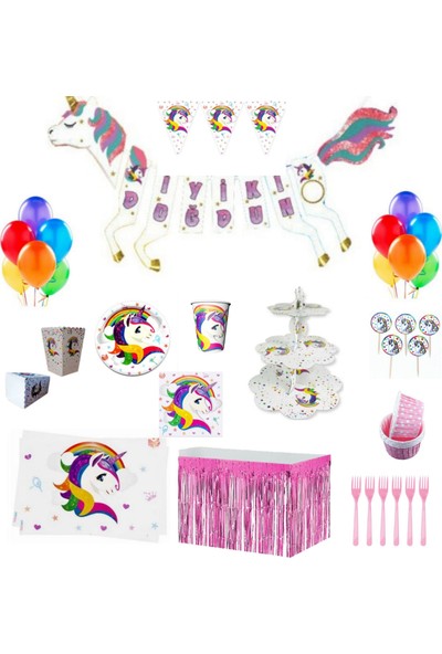 İzmir Party Store Unicorn 16 Kişilik Doğum Günü Seti