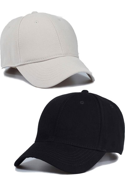 Siyasa Şapka 2'li Takım Krem ve Siyah Unisex Şapka Takımı