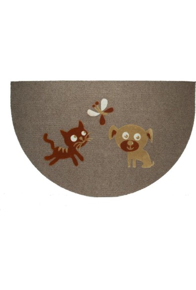 Giz Home Luna İtalyan Kapı Paspası 40X65 Yarımay Kahve Kedı Köpek Kelebek