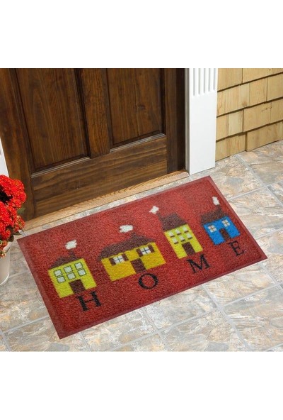 Giz Home Kıvırcık Kapı Paspası 40X60 Kırmızı Evler