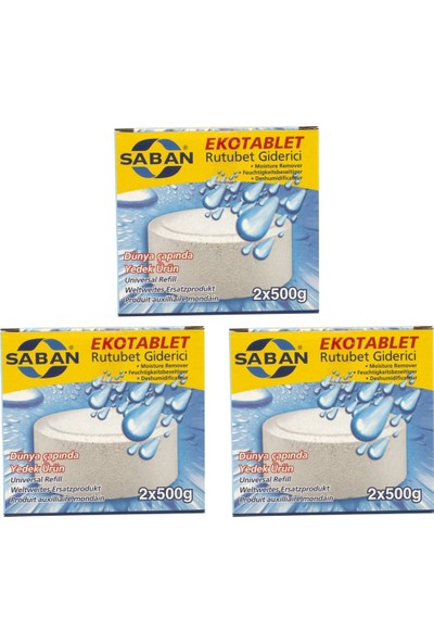 Saban Saban nem Alıcılı ve Rutubet Giderici Yedek Tablet 2X500 gr Naturel 3'lü Paket Saban Saban nem Alıcılı ve Rutubet Giderici Yedek Tablet 2X500 gr Naturel 3'lü Paket