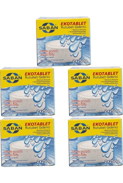 Saban Saban nem Alıcılı ve Rutubet Giderici Yedek Tablet 2X250 gr Naturel 5'li Paket Saban Saban nem Alıcılı ve Rutubet Giderici Yedek Tablet 2X250 gr Naturel 5'li Paket