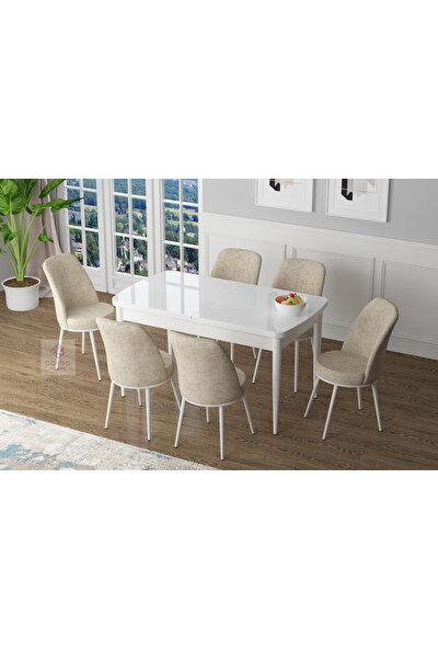 Canisa Concept Zen Serisi Mdf Açılabilir Mutfak Masası Takımı-Yemek Masası Takımı Beyaz Masa+6 Sandalye Canisa Concept Zen Serisi Mdf Açılabilir Mutfak Masası Takımı-Yemek Masası Takımı Beyaz Masa+6 Sandalye