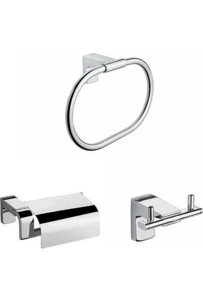 Tema Premium Yuvarlak Havluluk + Kapaklı Kağıtlık + Bornozluk 3'lü Set