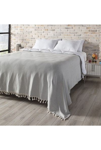 Vagonik Balık Sırtı Desenli Natural Çift Kişilik Çok Amaçlı Yatak Örtüsü Pamuk