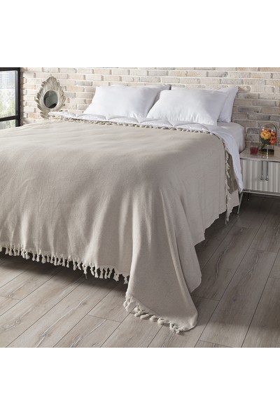 Vagonik Balık Sırtı Desenli Natural Çift Kişilik Çok Amaçlı Yatak Örtüsü Pamuk