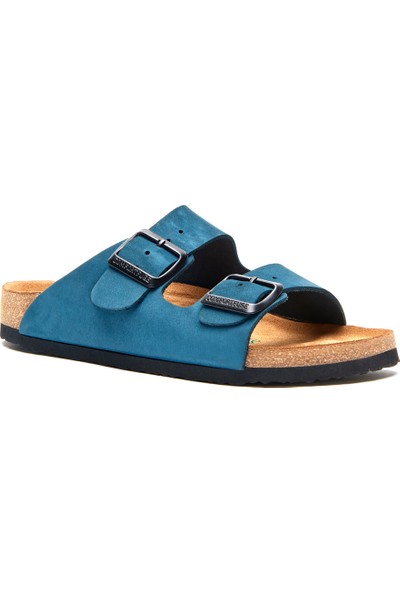 Comfortfüsse Lacivert Nubuk Deri Mantar Tabanlı Unisex Çift Bantlı Terlik-Bali Comfortfüsse Lacivert Nubuk Deri Mantar Tabanlı Unisex Çift Bantlı Terlik-Bali