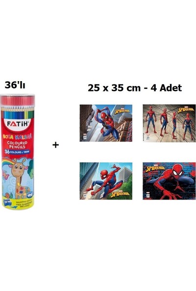 Fatih 36'lı Metal Tüpte Kuruboya + Spider 25 x 35 cm Spiralli Resim Defteri 4'lü Fatih 36'lı Metal Tüpte Kuruboya + Spider 25 x 35 cm Spiralli Resim Defteri 4'lü
