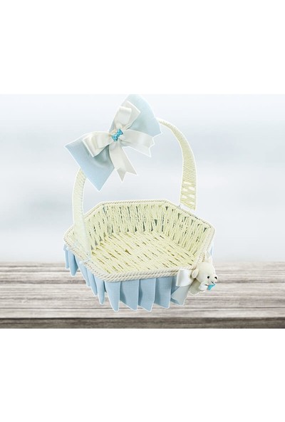 Süsle Bebek ve Parti Saplı Altıgen Kumaş Sepet, 28 cm, Orta Boy, Mavi Süsle Bebek ve Parti Saplı Altıgen Kumaş Sepet, 28 cm, Orta Boy, Mavi