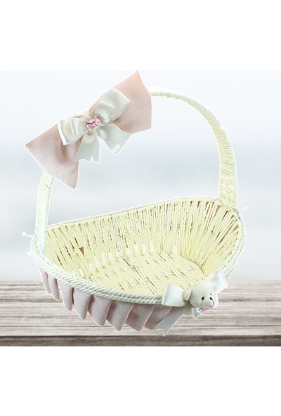 Süsle Bebek ve Parti Saplı Oval Kumaş Süslü Sepet, 41 cm, Büyük Boy, Pembe Süsle Bebek ve Parti Saplı Oval Kumaş Süslü Sepet, 41 cm, Büyük Boy, Pembe