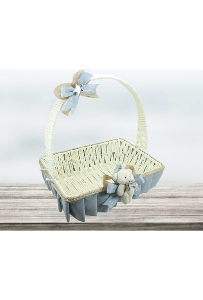 Süsle Bebek & Parti Saplı Dikdörtgen Kumaş Süslü Sepet 30 cm Orta Boy Gri Süsle Bebek & Parti Saplı Dikdörtgen Kumaş Süslü Sepet 30 cm Orta Boy Gri