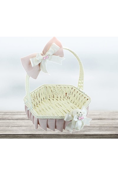 Süsle Bebek & Parti Saplı Altıgen Kumaş Sepet 28 cm Orta Boy Pembe Süsle Bebek & Parti Saplı Altıgen Kumaş Sepet 28 cm Orta Boy Pembe