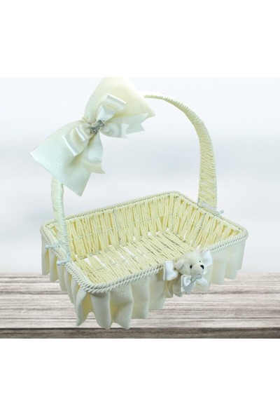 Süsle Bebek & Parti Saplı Dikdörtgen Kumaş Süslü Sepet 35 cm Büyük Boy Krem Süsle Bebek & Parti Saplı Dikdörtgen Kumaş Süslü Sepet 35 cm Büyük Boy Krem