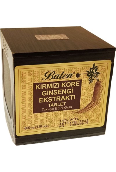Balen Kırmızı Kore Ginseng Ekstraktı 600 Mg 120 Tablet (Tahta Kutu) Balen Kırmızı Kore Ginseng Ekstraktı 600 Mg 120 Tablet (Tahta Kutu)