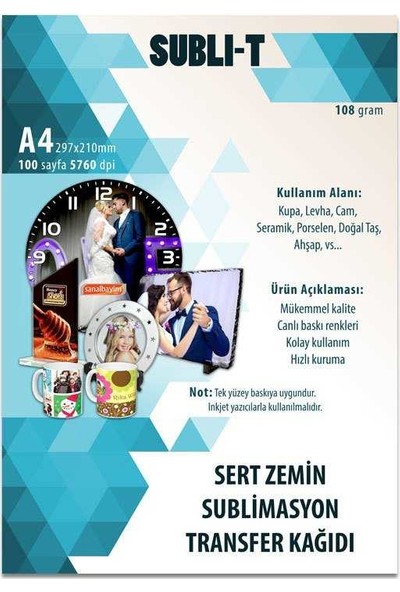Subli-T Sublimasyon Transfer Kağıdı A4 Sert Zemin Subli-T Sublimasyon Transfer Kağıdı A4 Sert Zemin