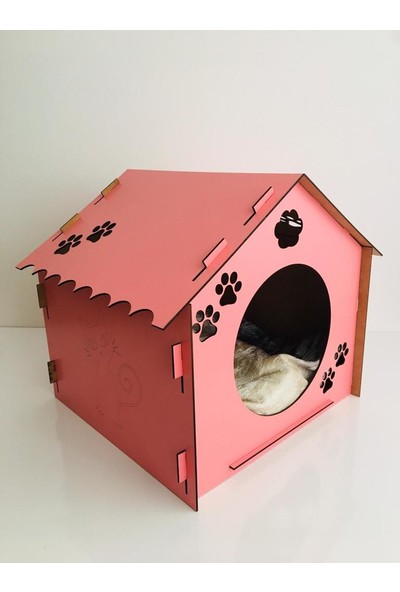 Alhadi Ahşap Kedi Evi Pembe