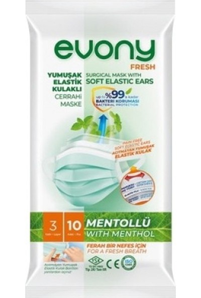 Evony Elastik Kulaklı Fresh Mentollü 10'lu Maske Evony Elastik Kulaklı Fresh Mentollü 10'lu Maske