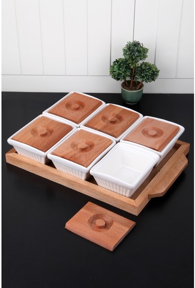 Queen's Kitchen Ahşap Tepsili 6 Bölmeli Lüx Kahvaltılık Queen's Kitchen Ahşap Tepsili 6 Bölmeli Lüx Kahvaltılık