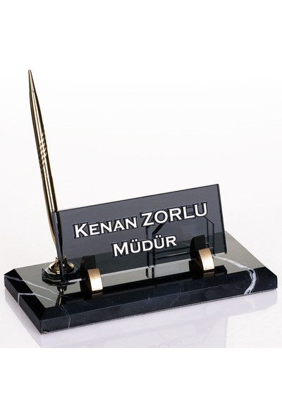 İsimlik Sepeti Siyah Mermer Masa İsimlik Seti Kabartma Masa İsimliği