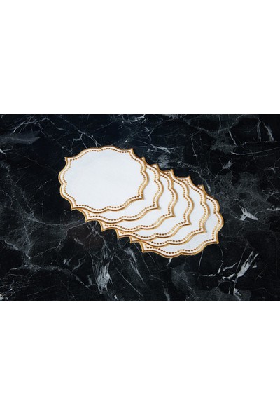 Caka Home 6'lı Kokteyl Peçetesi Nakışlı Oymalı Keten Efektli Altın Sim Renkli Renkli