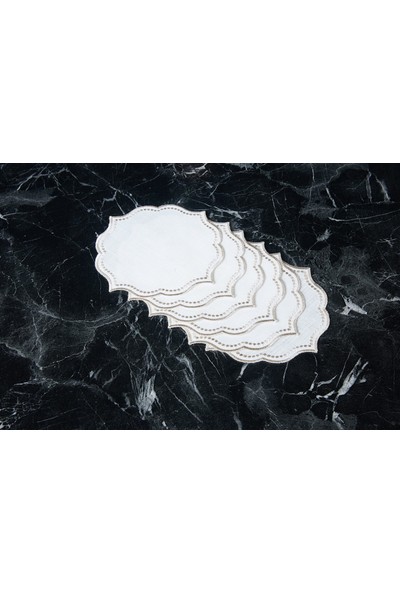 Caka Home 6'lı Kokteyl Peçetesi Nakışlı Oymalı Keten Efektli Taş Renkli