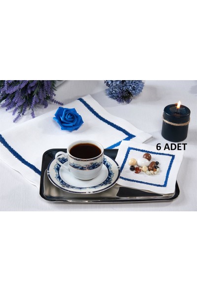 Caka Home 6'lı Kokteyl Peçetesi Zikzak Nakışlı Keten Efektli Lacivert Renkli Caka Home 6'lı Kokteyl Peçetesi Zikzak Nakışlı Keten Efektli Lacivert Renkli